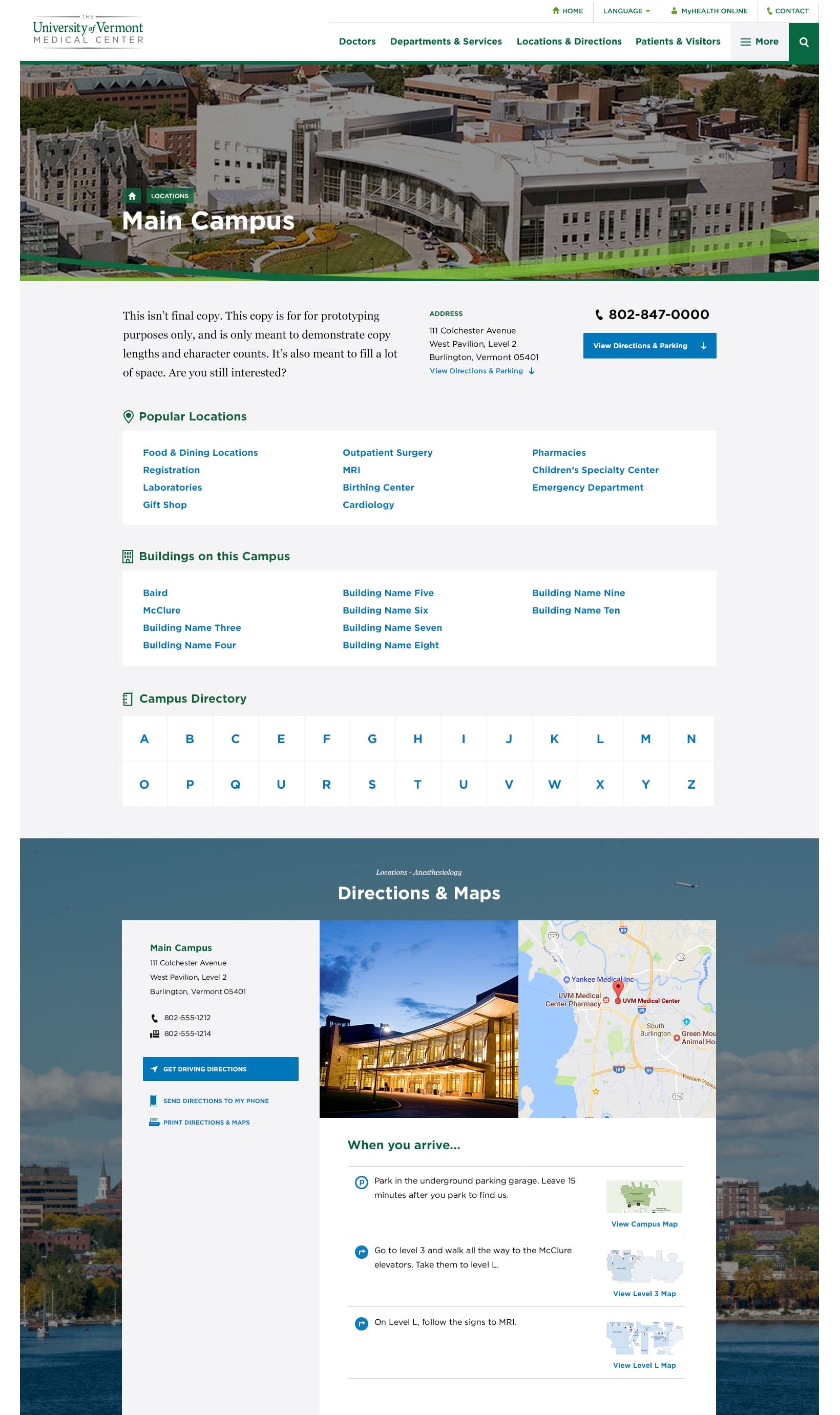 UVM Medical Center Website Design - Corey Machanic