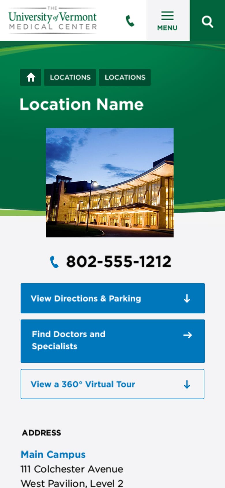 UVM Medical Center Website Design - Corey Machanic